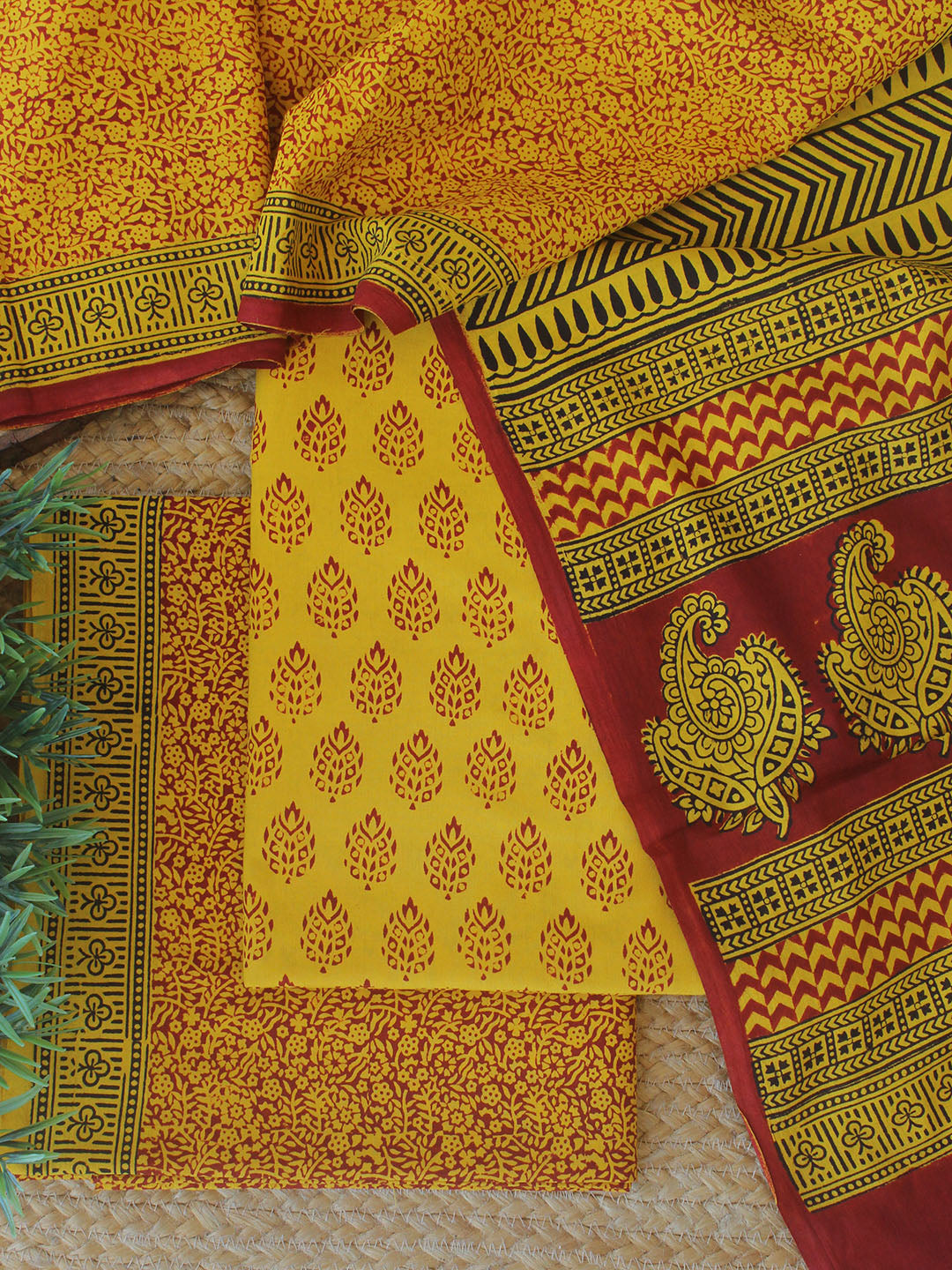 Yellow Bagh Hand Block Printed Pure Cotton Dress Material – Weaves of ...