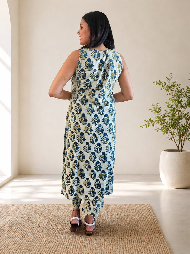 Harini Vanaspati Hand Block Printed Pure Cotton Straight Fit Coord Set ...