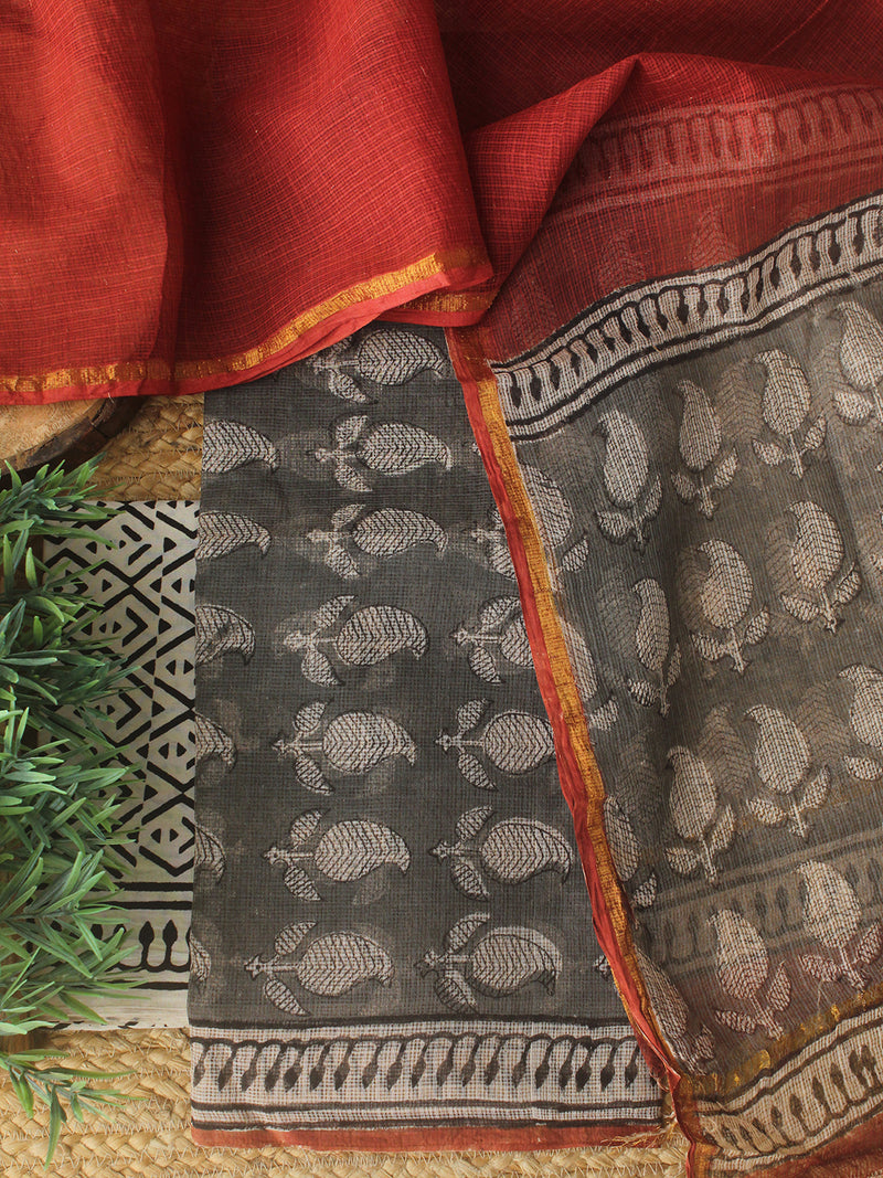 Kashish and Maroon Bagru Hand Block Printed Kota Doria Dress Material ...