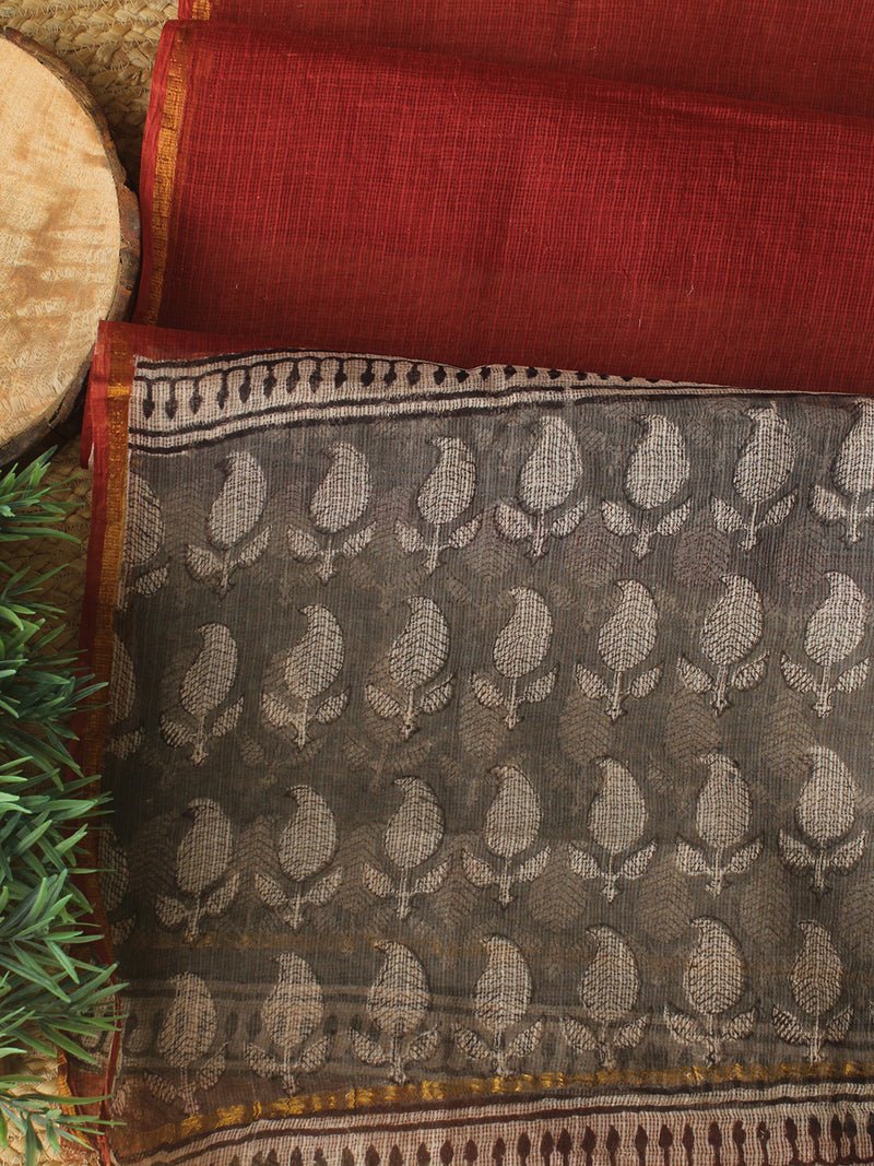 Kashish and Maroon Bagru Hand Block Printed Kota Doria Dress Material ...