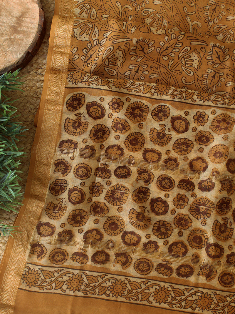 Mustard Bagru Hand Block Printed Maheshwari Dress Material – Weaves of ...