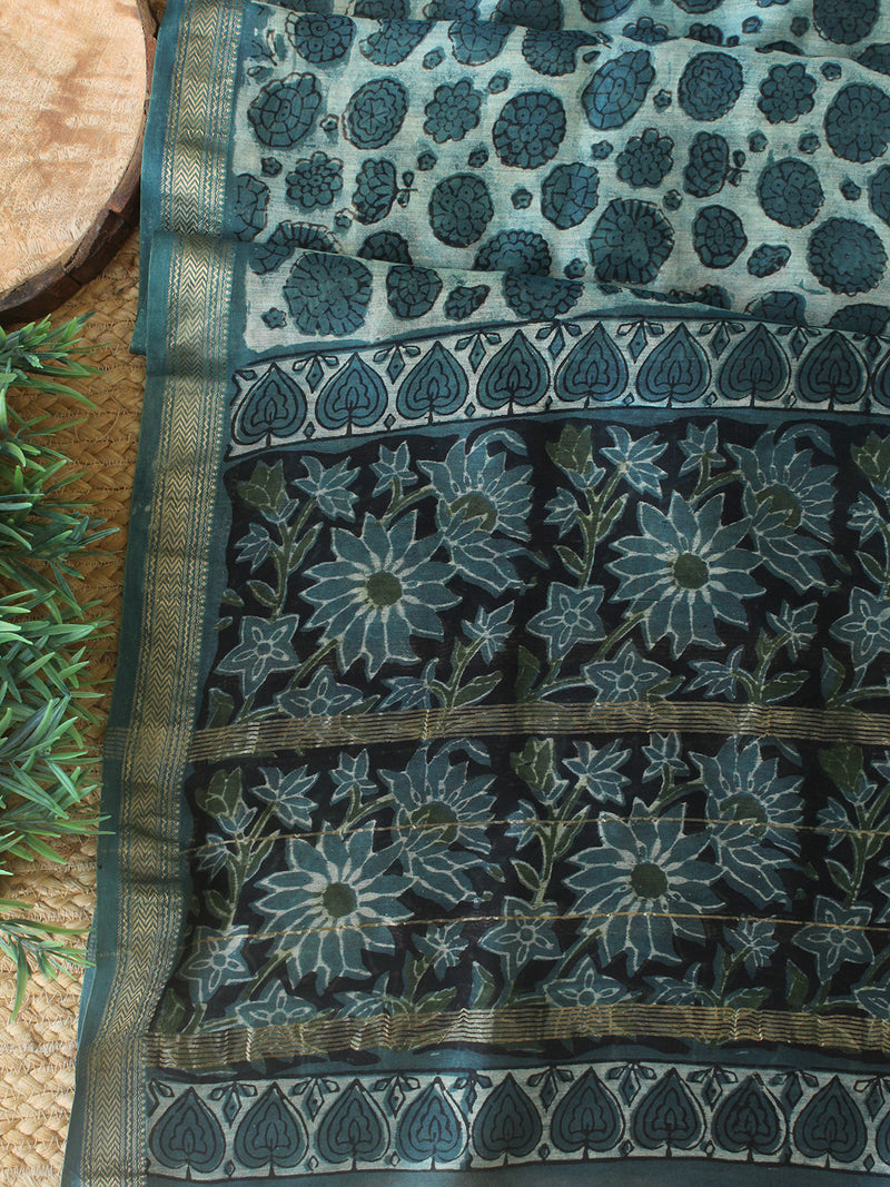 Black and Indigo Bagru Hand Block Printed Maheshwari Dress Material ...