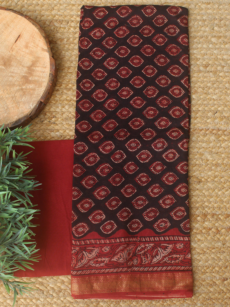 Black and Maroon Bagru Hand Block Printed Maheshwari Dress Material ...