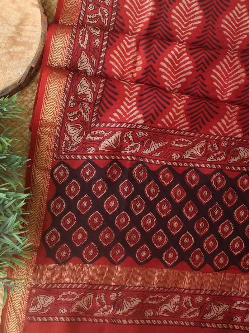 Black and Maroon Bagru Hand Block Printed Maheshwari Dress Material ...