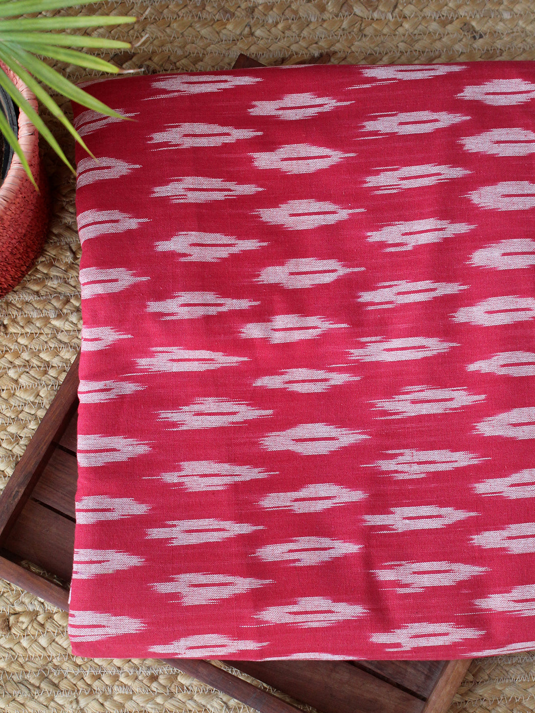 Light Red Pochampally Ikkat Cotton Fabric – Weaves of Tradition