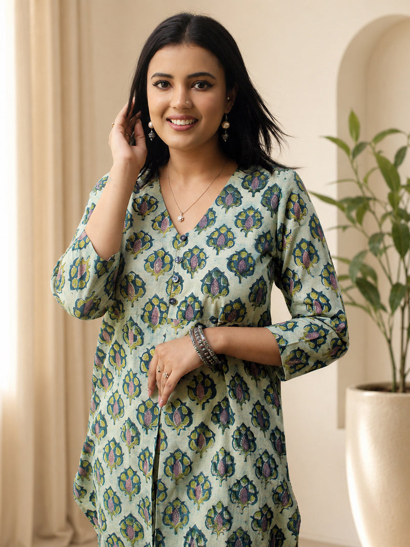Amaya Vanaspati Hand Block Printed Pure Cotton Straight Fit Coord Set ...