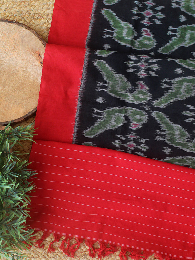 Red and Black Pochampally Ikkat Cotton Dress Material – Weaves of Tradition
