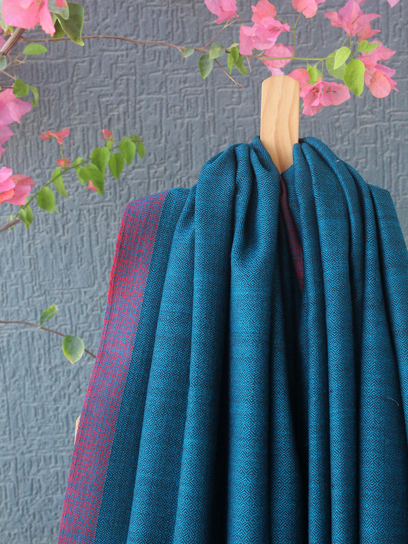 Blue Kullu Handloom Pure Wool Shawl – Weaves of Tradition