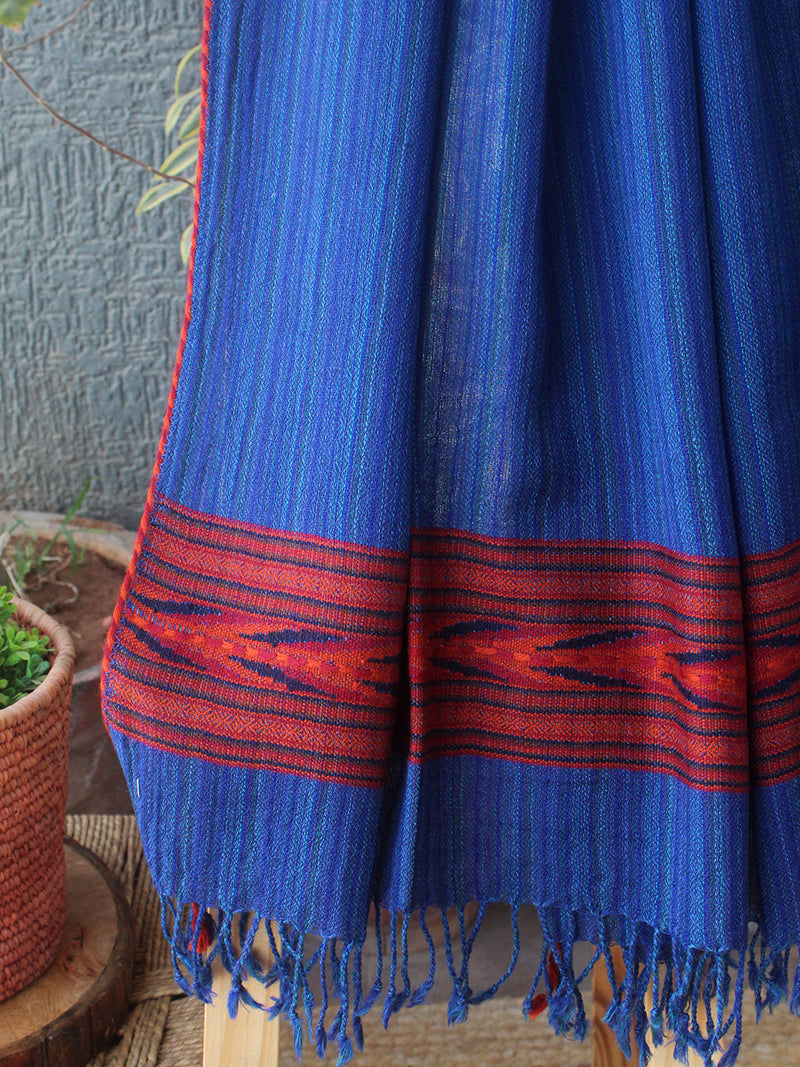 Blue Handloom Pure Wool Kullu Stole – Weaves of Tradition