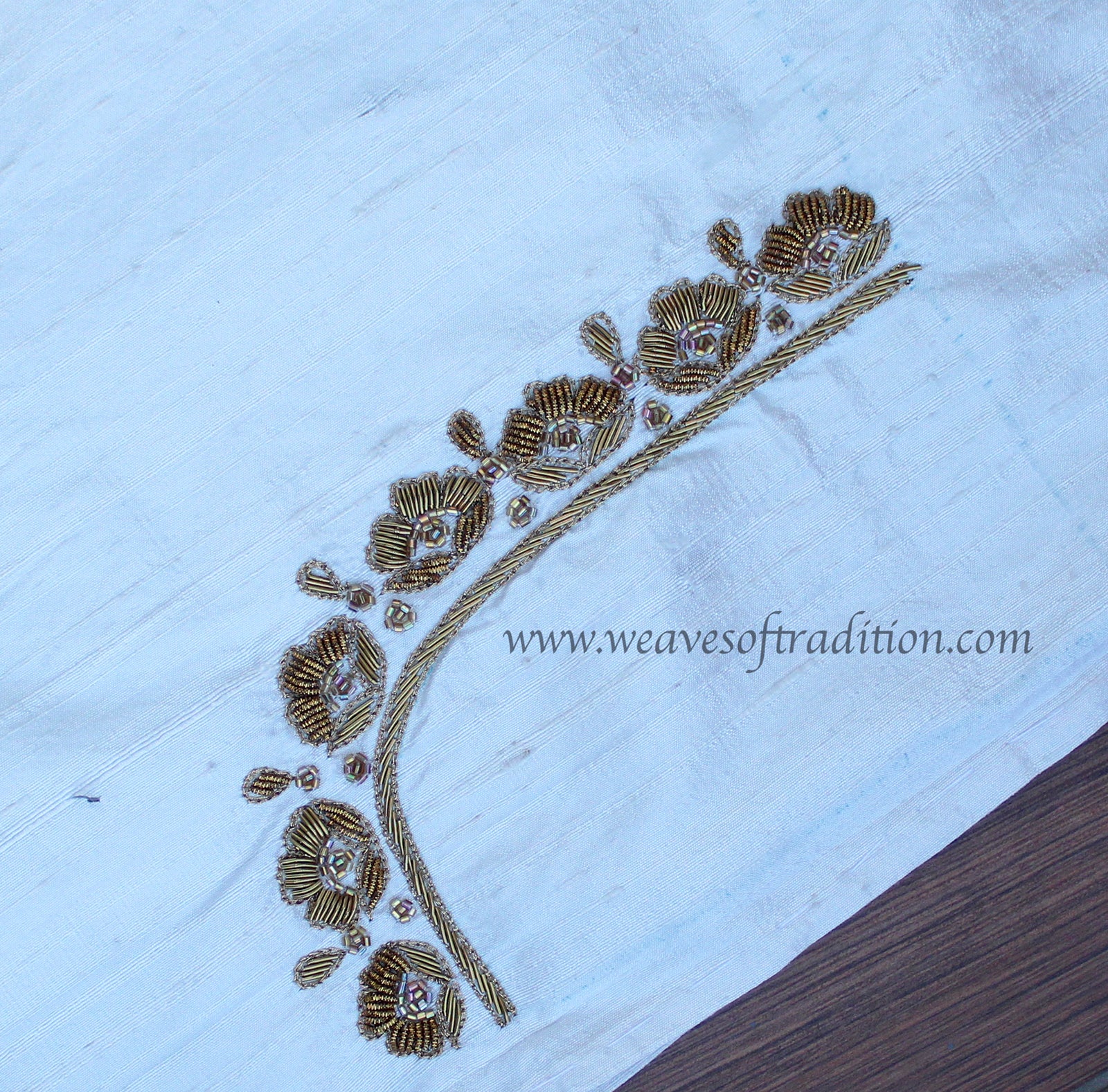 Off-White Hand Embroidered Raw Silk Blouse Piece – Weaves of Tradition